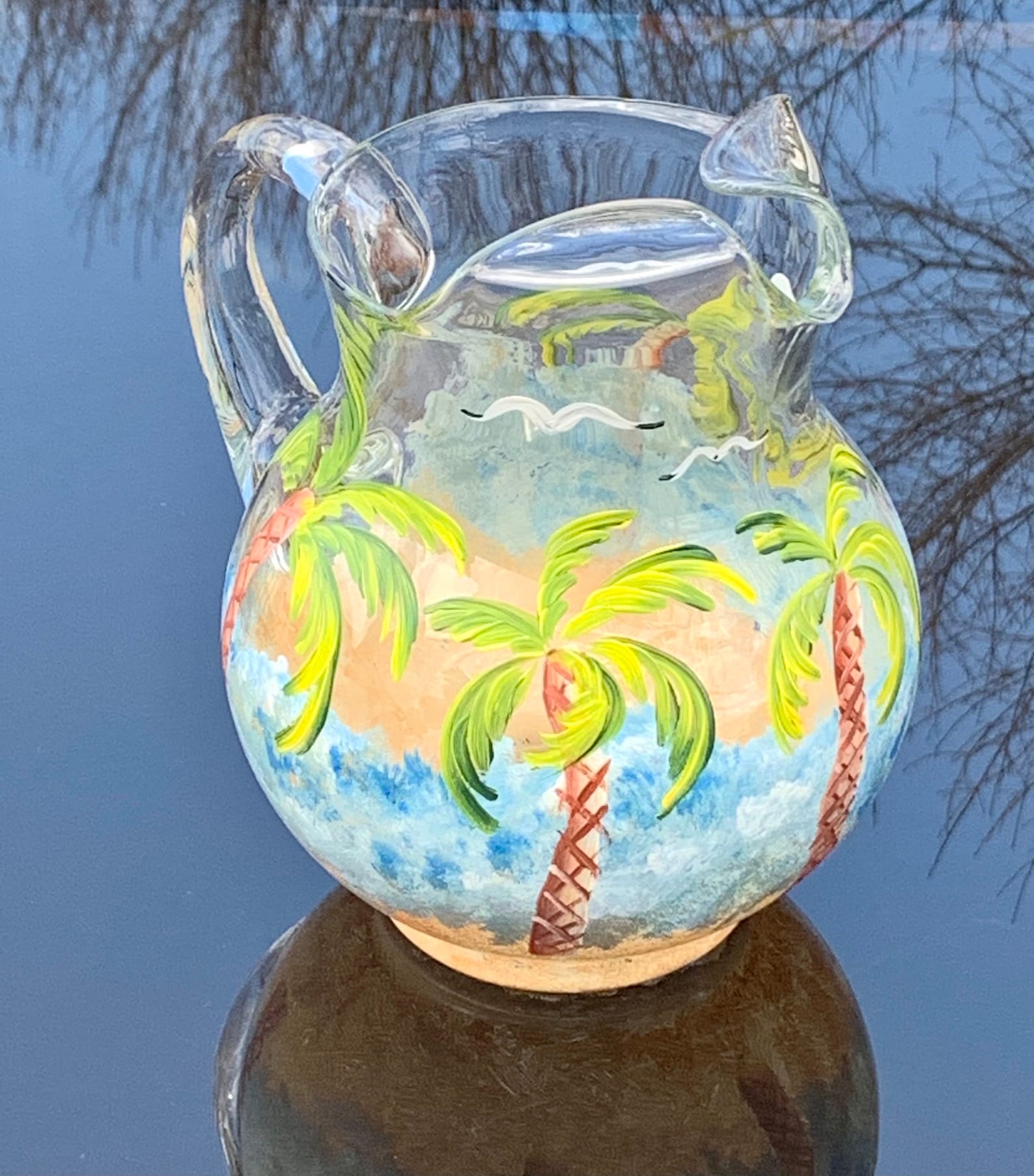 Hand Painted Glass Pitcher Set Ocean Scene Tropical Pitcher - Etsy