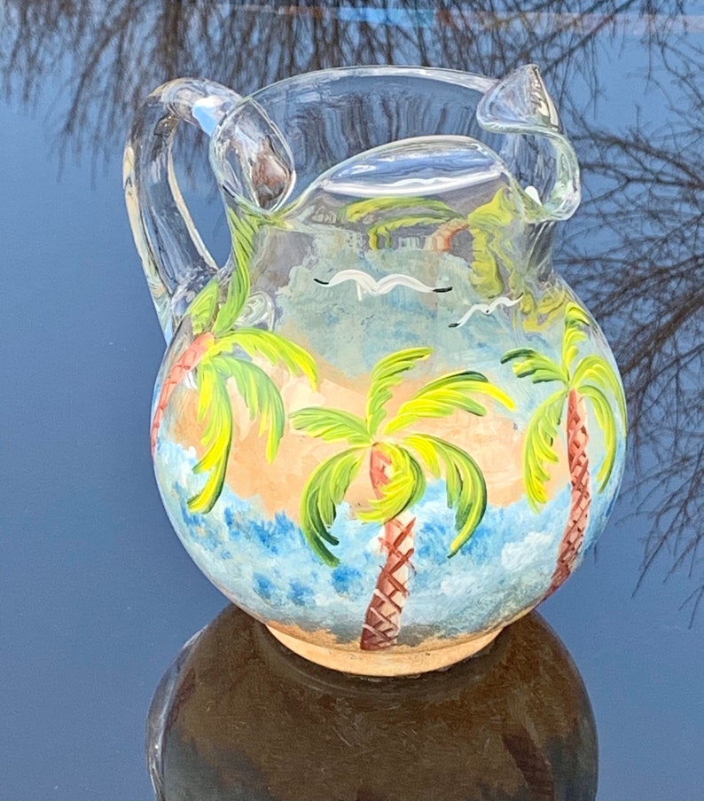 Hand Painted Glass Pitcher Set Ocean Scene Tropical Pitcher - Etsy