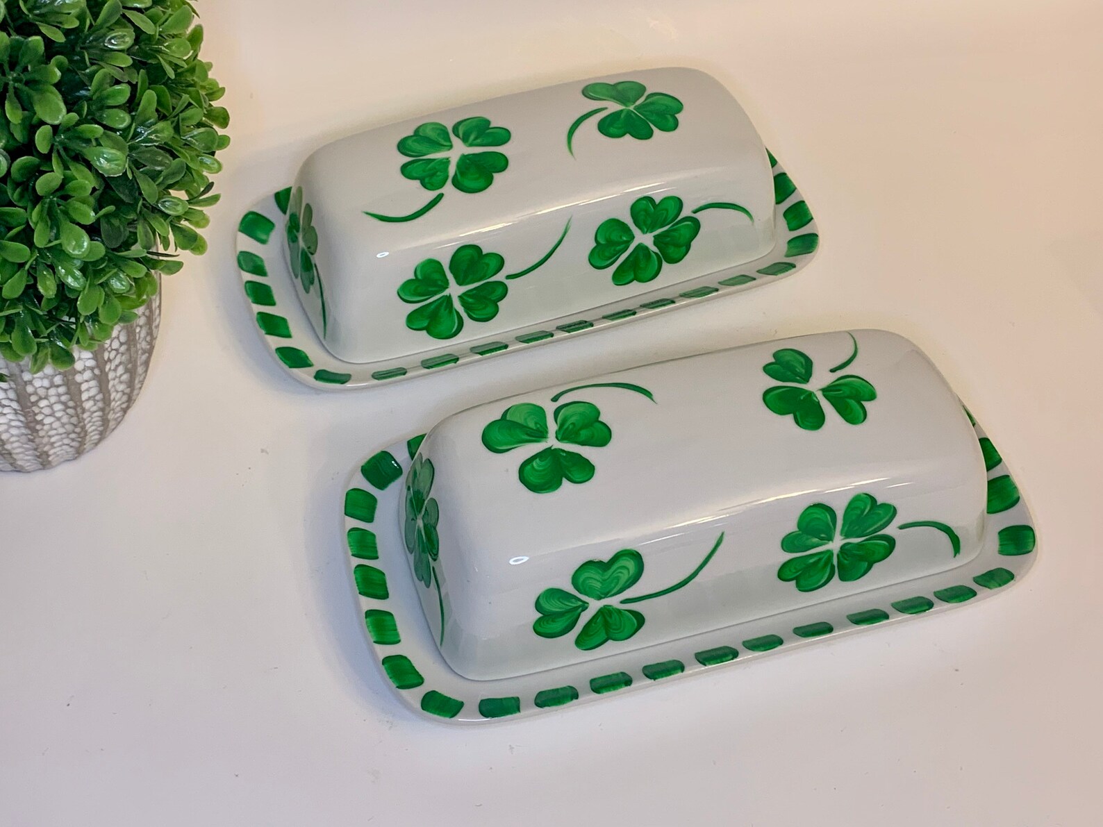 Hand Painted Ceramic Butter Dish Shamrock Butter Dish With | Etsy