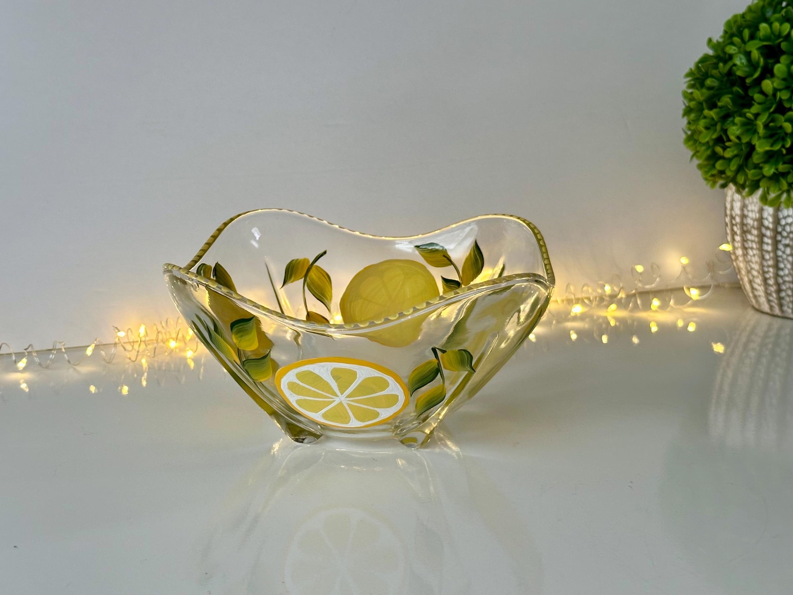 Painted Lemons Bowl Birthday Gift Mom Sister, Lemons Nuts Snack Dish ...