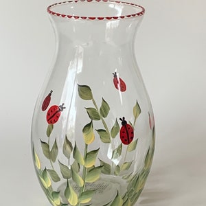 Painted Glass Vase Cute Ladybugs, Flower Vase, Housewarming Gift ...