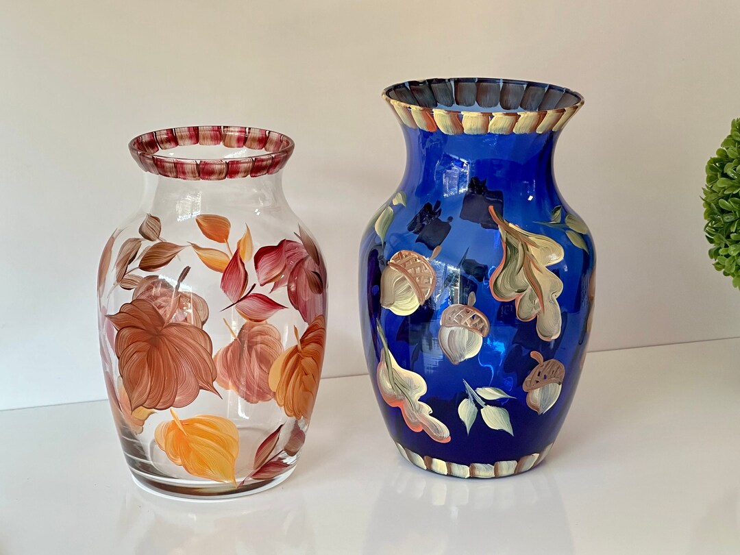Painted Fall Vase Autumn Table Decor, Acorn Thanksgiving Centerpiece ...