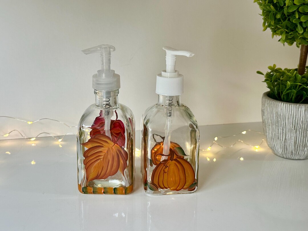 Pumpkins Liquid Soap Dispenser, Painted Glass Dish Soap Dispenser ...
