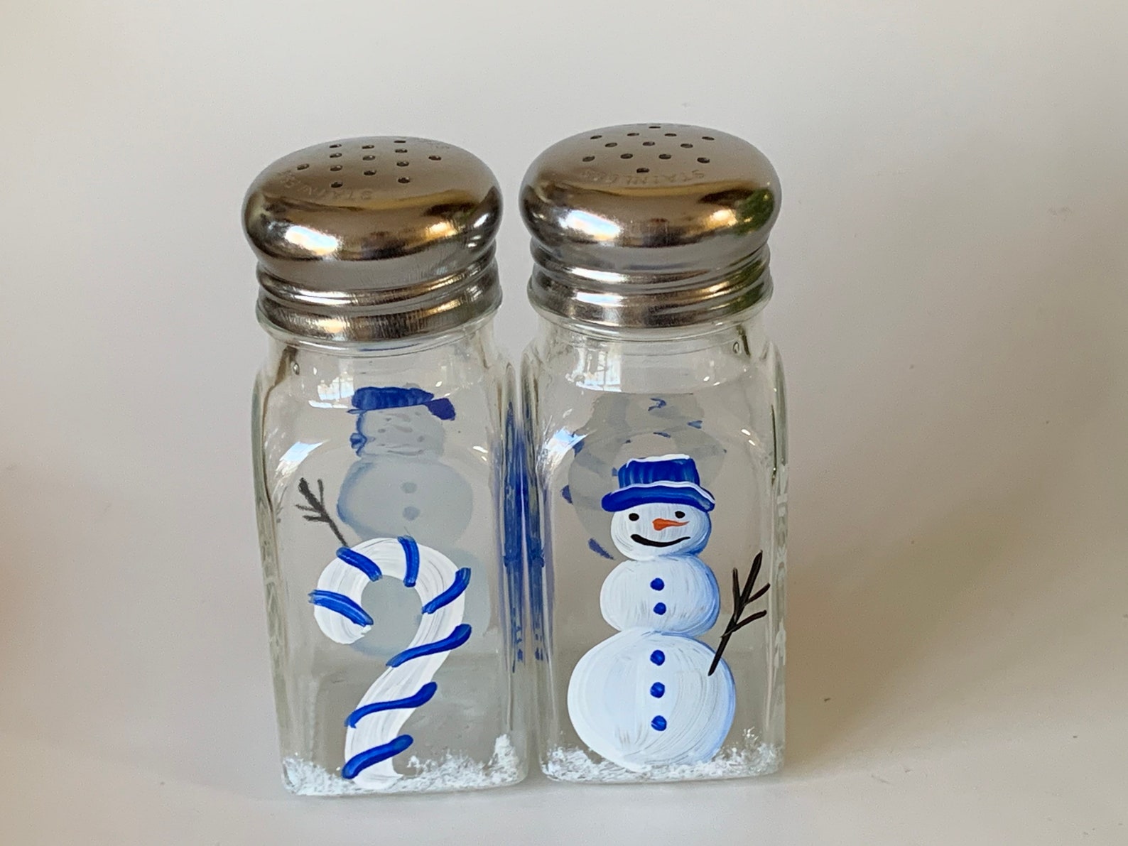 Painted Snowman Salt and Pepper Shakers Glass Winter Shakers - Etsy
