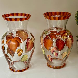 Painted Fall Vase Autumn Table Decor, ONE Colorful Fall Leaves Painted ...