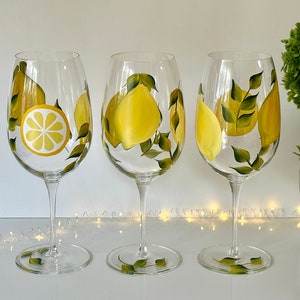 Painted Lemon Wine Glass, Lemon Slices Sister in Law Gift, Godmother ...