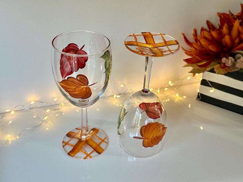Fall Leaves Painted Wine Glasses, Autumn Goblet 21st Birthday Gift for ...