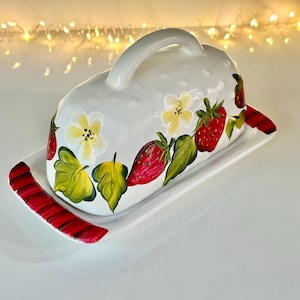 Hand Painted Ceramic Butter Dish, Strawberry Butter Dish With Lid ...