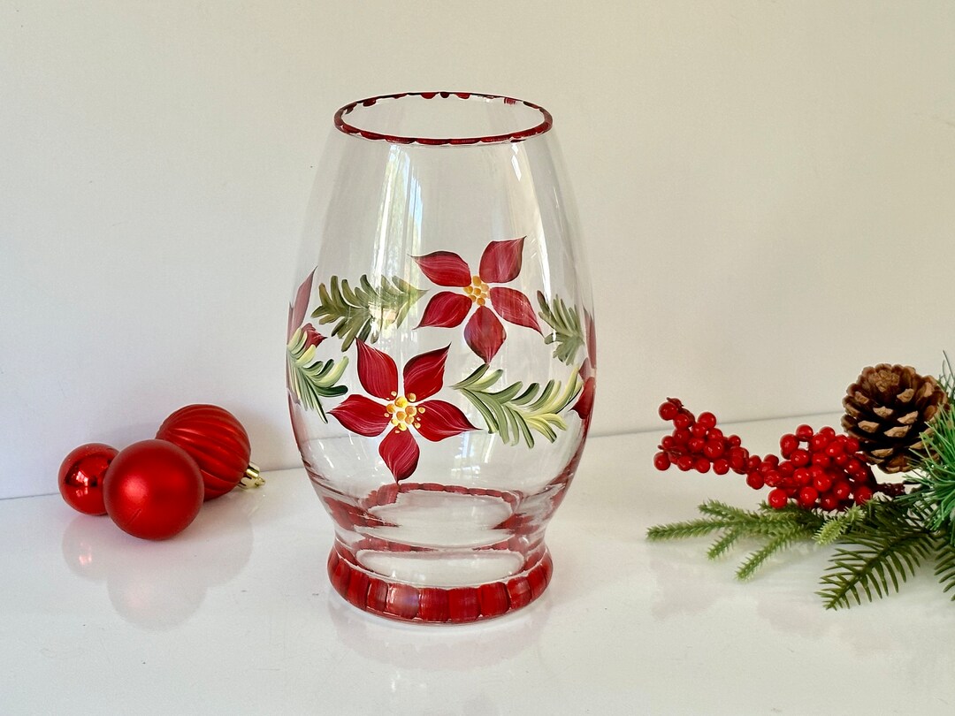 Painted Winter Vase Whimsical Christmas, Glass Flower Vase Painted ...