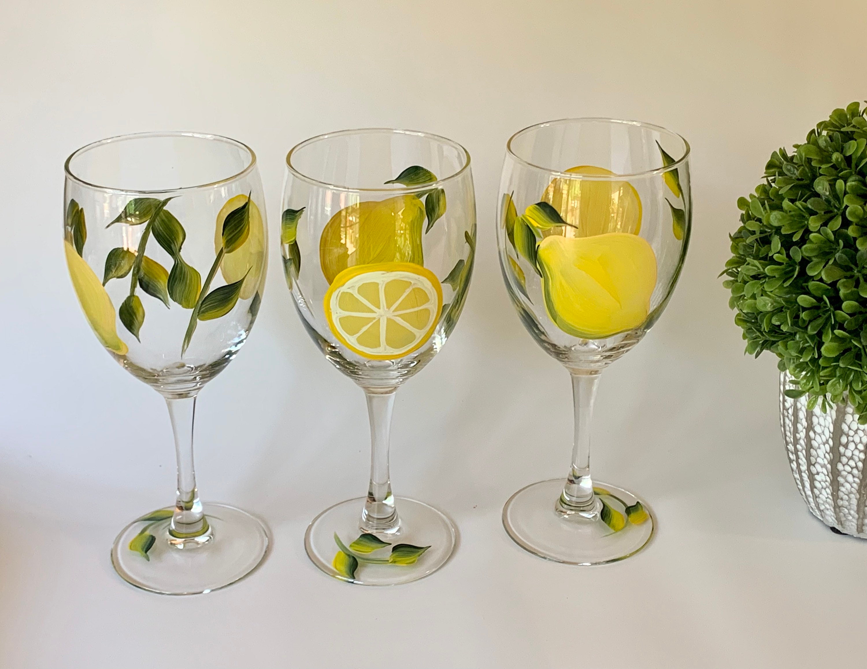 Verres à vin peints citrons et tranches de citron cadeau de | Etsy