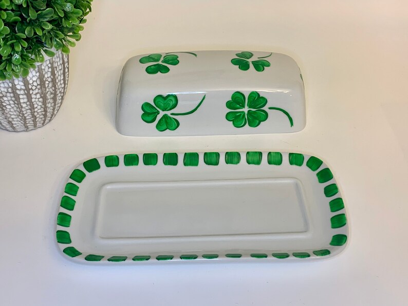 Hand Painted Ceramic Butter Dish Shamrock Butter Dish With | Etsy
