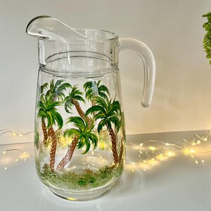 Palm Trees Glass Pitcher, Large Glass Tropical Pitcher, Water Sangria ...