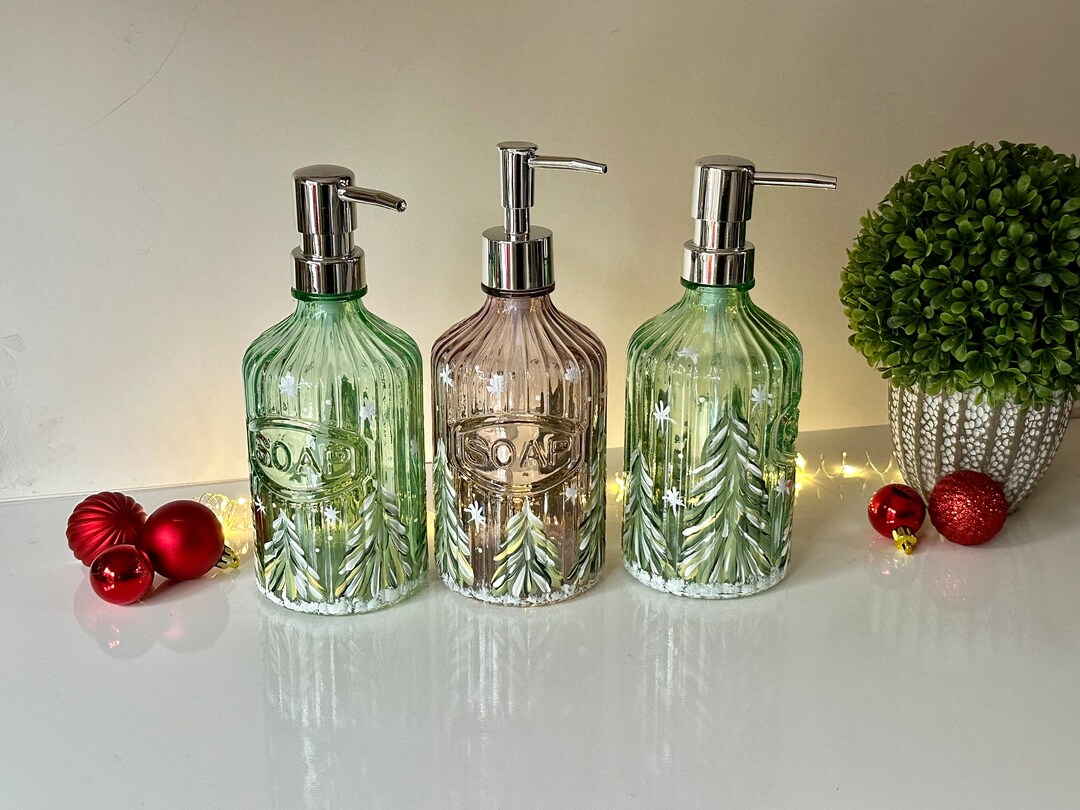 Painted Soap Dispenser Winter Trees Snowflakes Snow, Hand Lotion Bottle ...