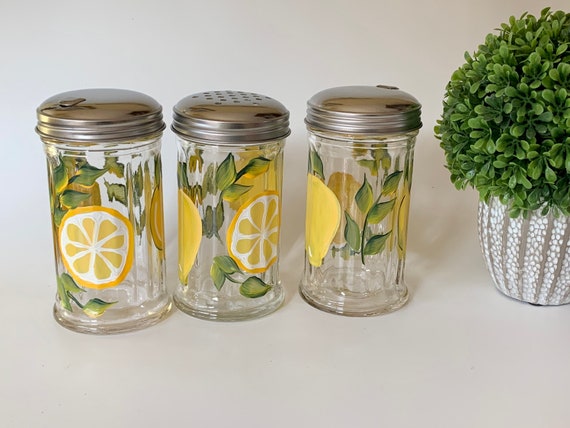 Hand Painted Glass Cheese Shaker or Sugar Pourer With Lemons | Etsy