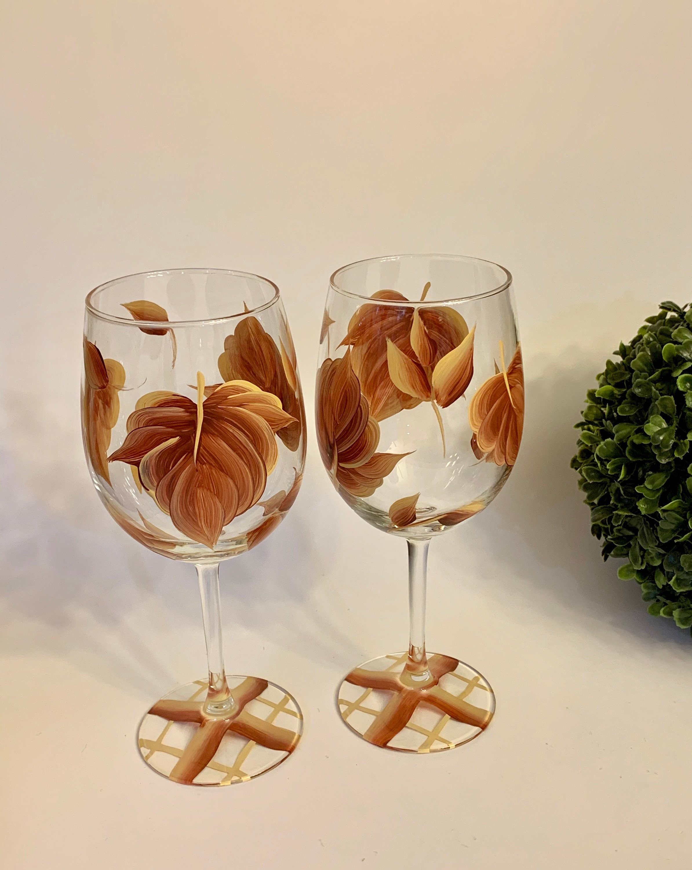 Painted Wine Glasses With Fall Leaves, Wine Goblet, Fall Decor, Gift ...