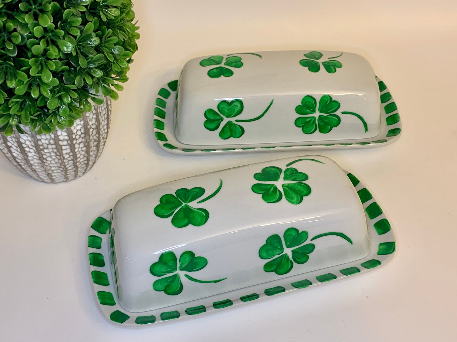 Hand Painted Ceramic Butter Dish Shamrock Butter Dish With | Etsy