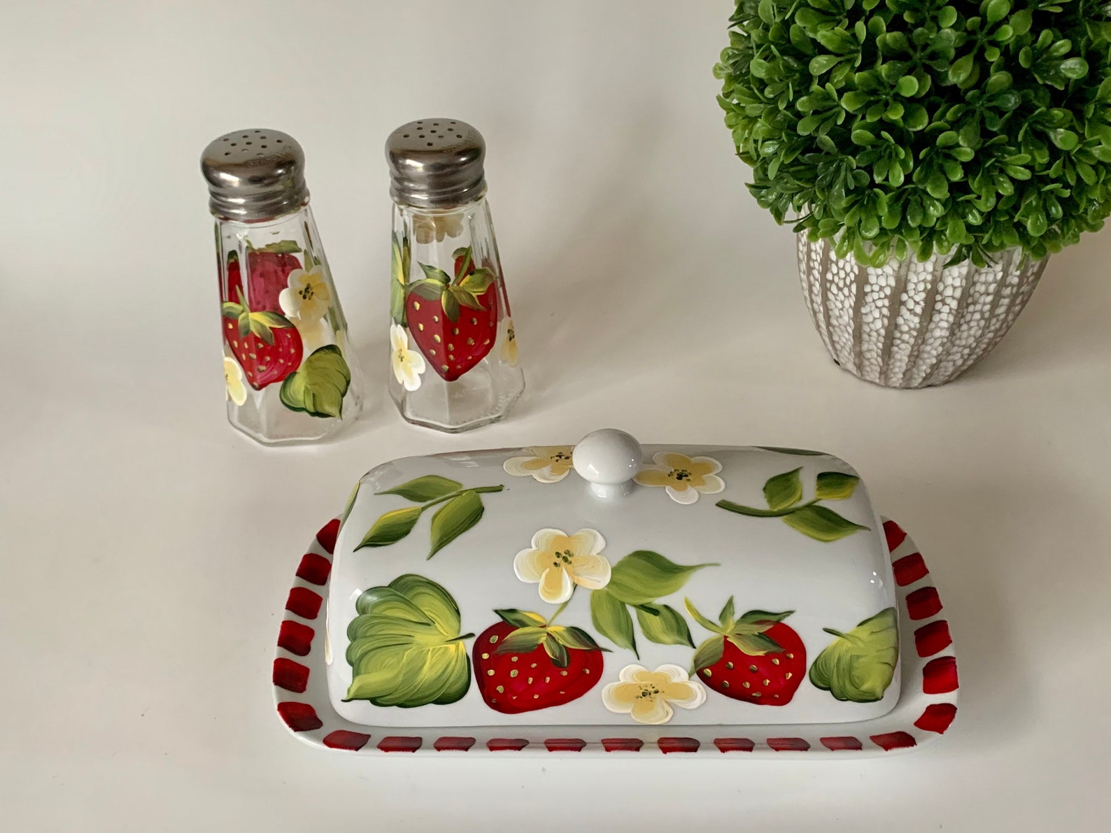 Hand Painted Ceramic Butter Dish Strawberry Butter Dish With - Etsy