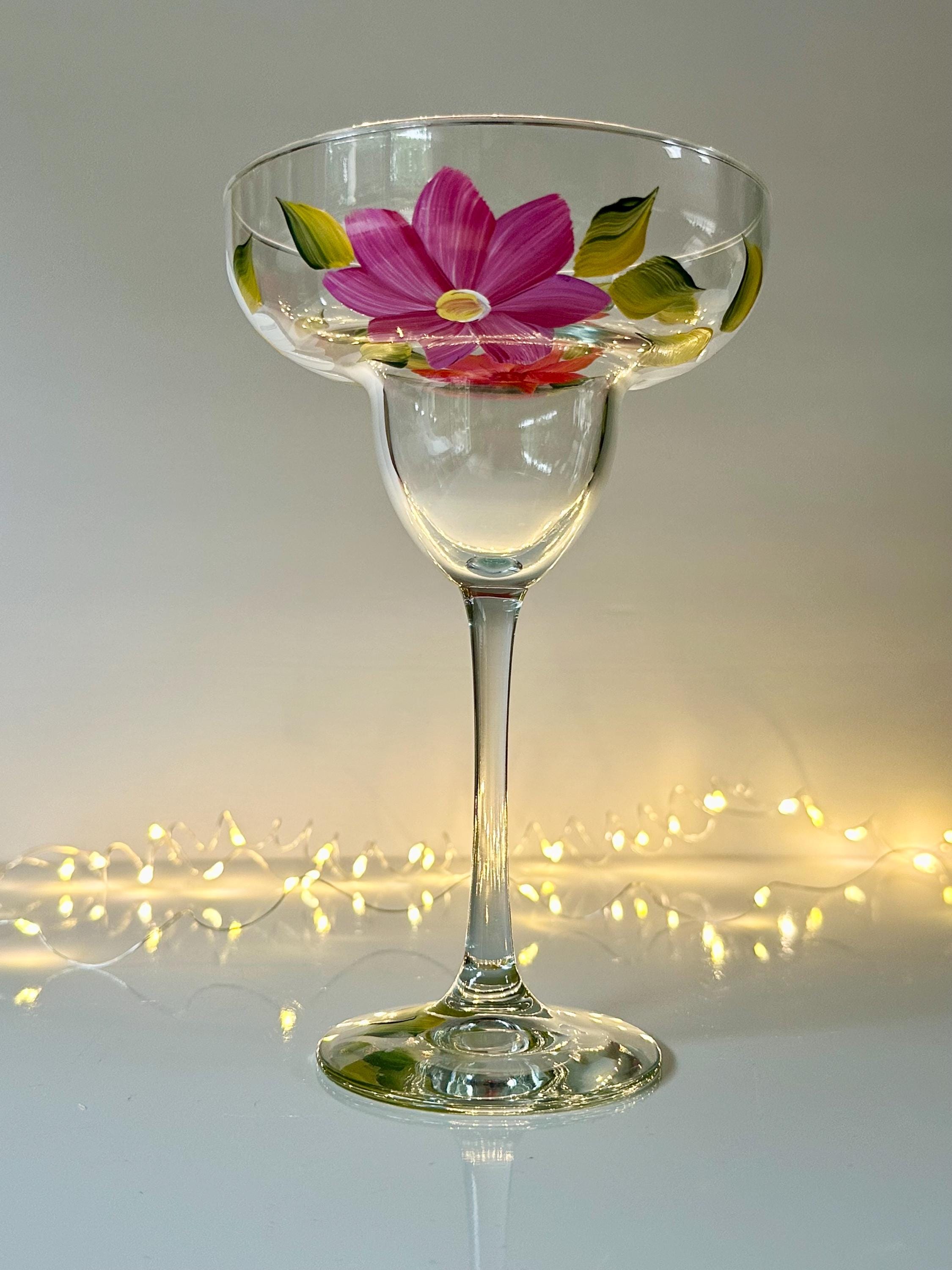One Painted Margarita Glass Colorful Daisies 21st Birthday Gift for Her ...