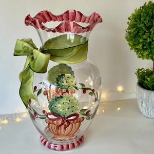 Painted Topiary Vase Whimsical Christmas, Painted Holiday Vase Table ...