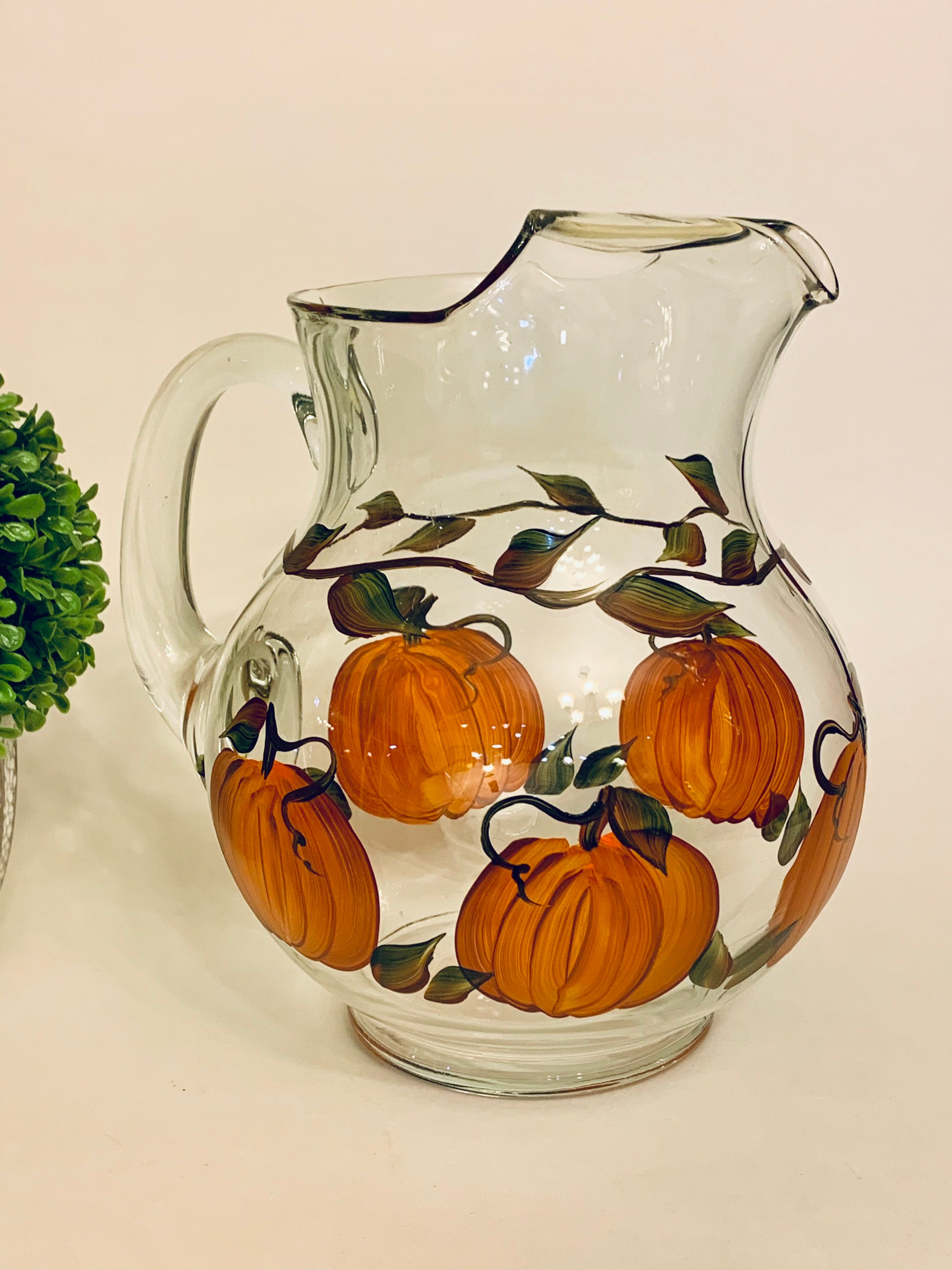 Hand painted pumpkin pitcher set fall glass pitcher orange | Etsy