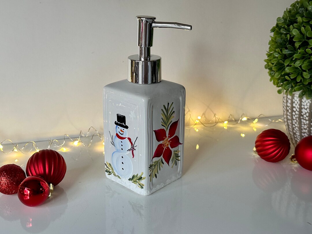 Painted Winter Soap Dispenser, Holiday Lotion Dispenser, Snowman ...