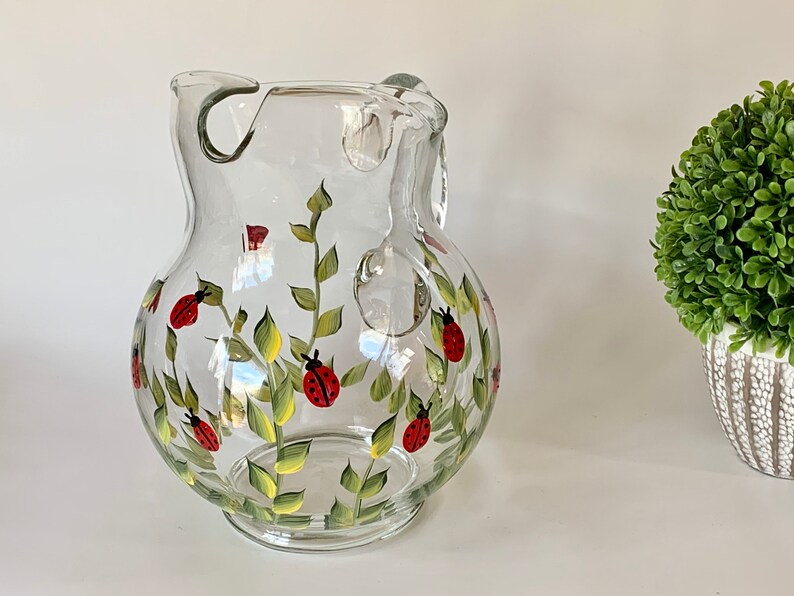 Ladybugs Pitcher Set Large Water Pitcher, Painted Wine Glasses ...