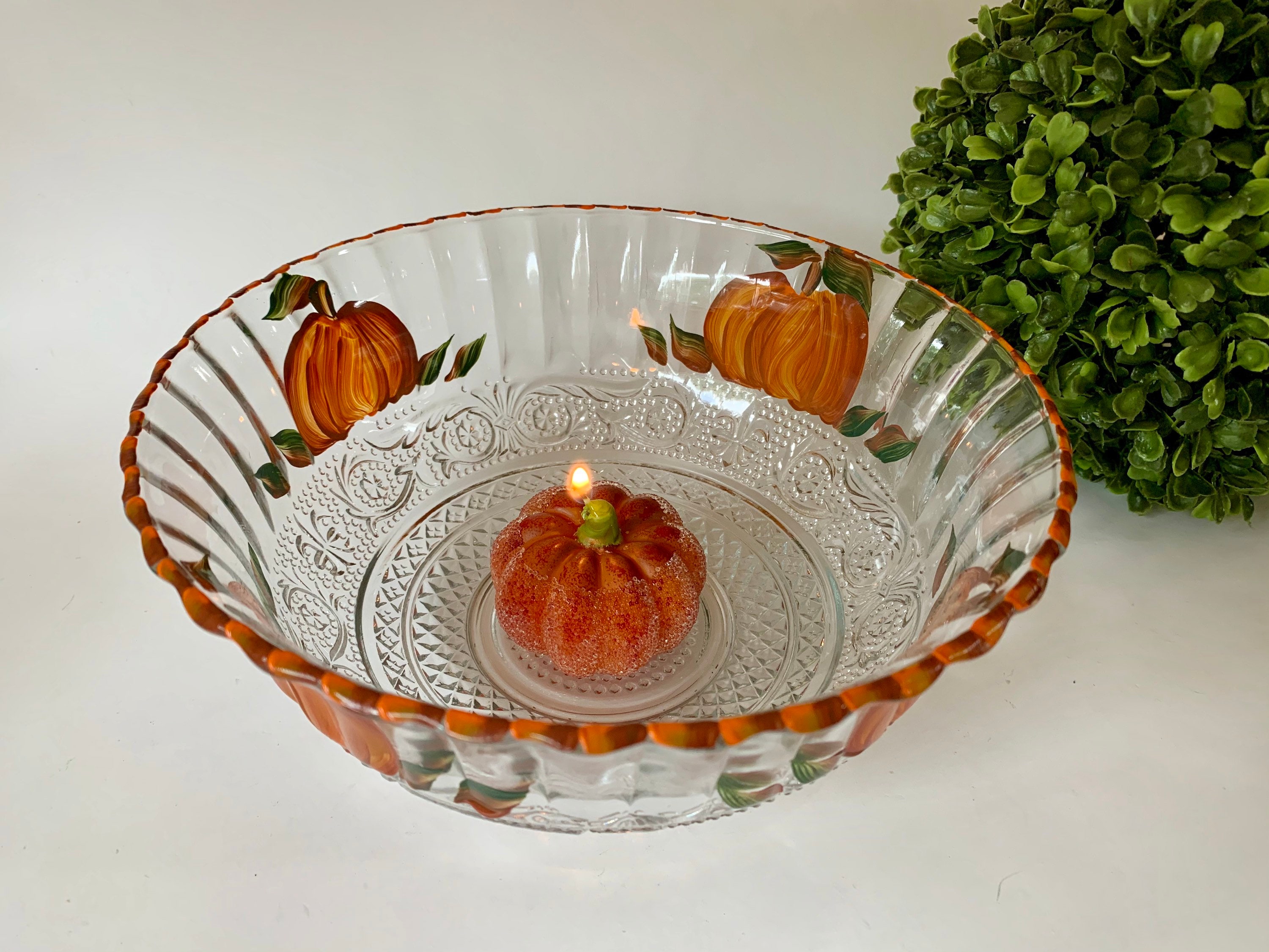 Painted glass pumpkin bowl autumn decor fall salad bowl - Etsy.de