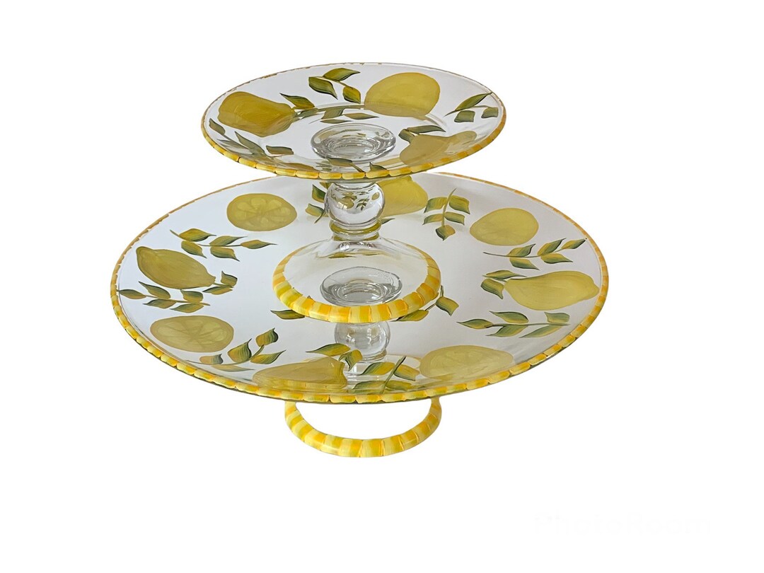 Lemon Cake Stand, Tiered Cake Display, Cupcake Stand, Painted Wedding ...
