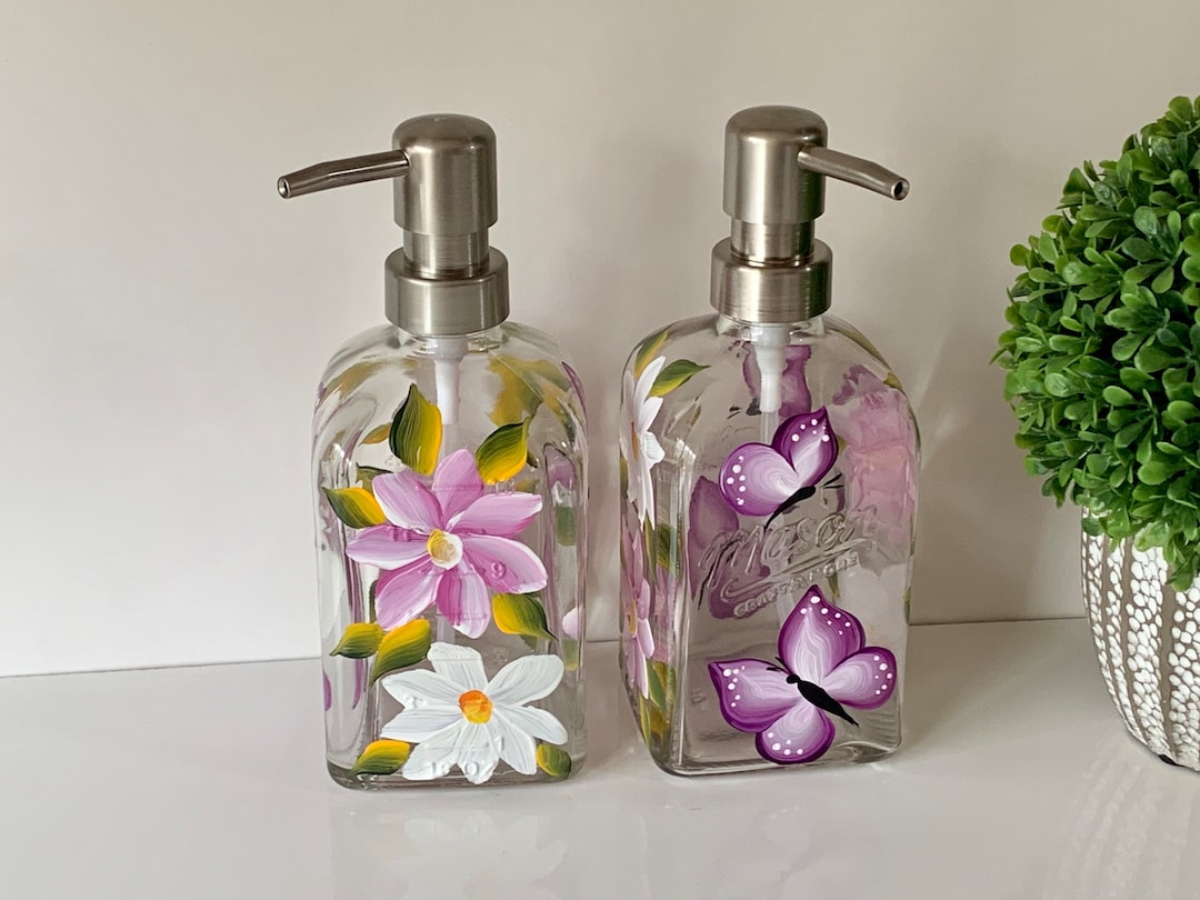 Painted Soap Dispenser Daisies Butterfly, One Liquid Soap Dispenser ...