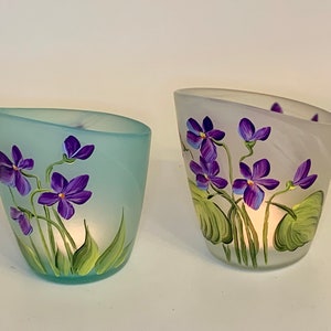 Hand Painted Candle Holder Violets, Frosted Glass Dish, Potpourri ...