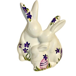 Ceramic Easter Bunny, Family Hand Painted With Easter Eggs, Tulips and ...