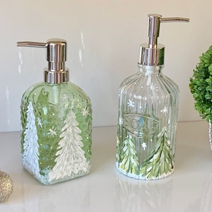 Painted Soap Dispenser Winter Trees Snowflakes Snow, Hand Lotion Bottle ...