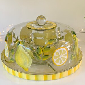 Cake Stand Dome Set Lemons Cupcake Stand Painted Lemons - Etsy