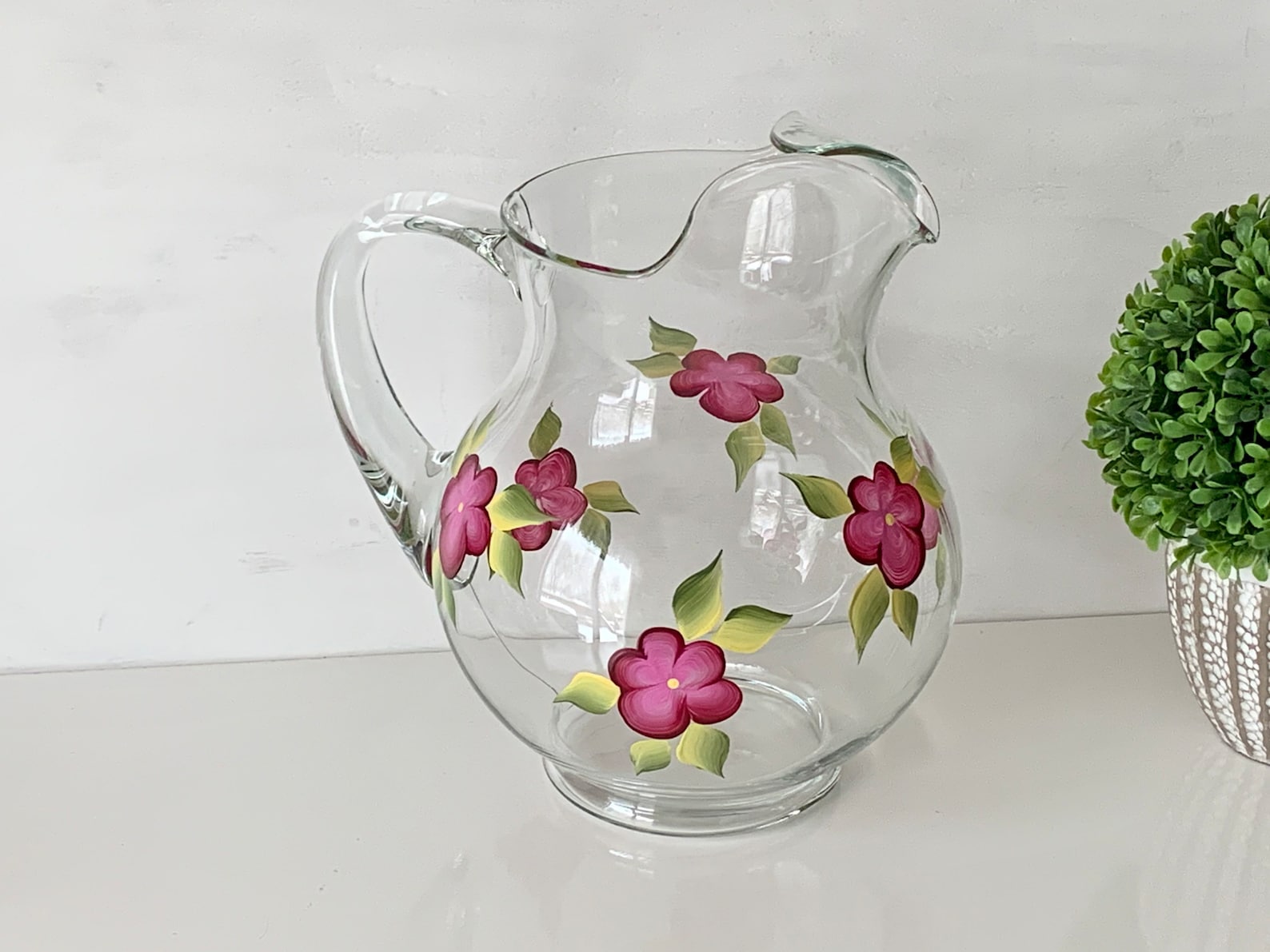 Hand Painted Glass Pitcher Set, Sangria Lemonade Pitcher, Wedding Gift ...