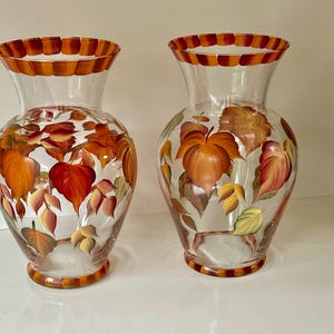 Painted Fall Vase Autumn Table Decor, ONE Colorful Fall Leaves Painted ...