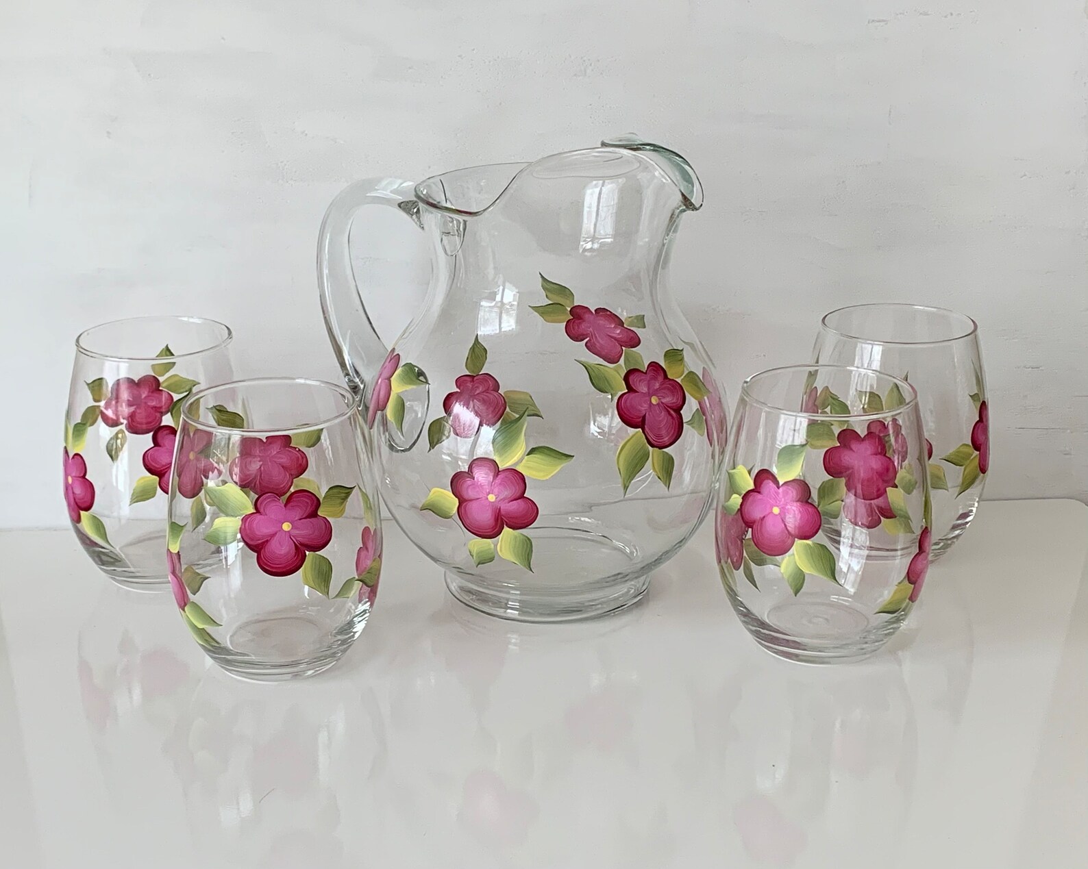 Hand Painted Glass Pitcher Set, Sangria Lemonade Pitcher, Wedding Gift ...