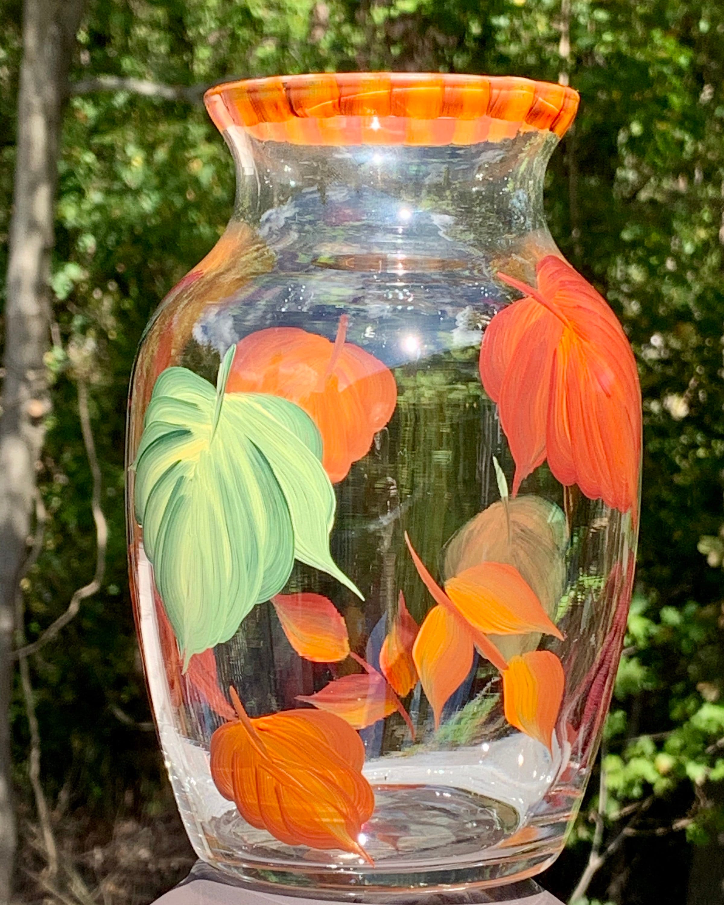 Handpainted vase with colorful fall leaves. | Etsy
