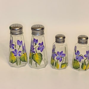 Painted Salt and Pepper Shakers With Violets, Shaker Set, Glass Shakers ...
