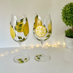 Painted Lemon Wine Glass, Lemon Slices Sister in Law Gift, Godmother ...