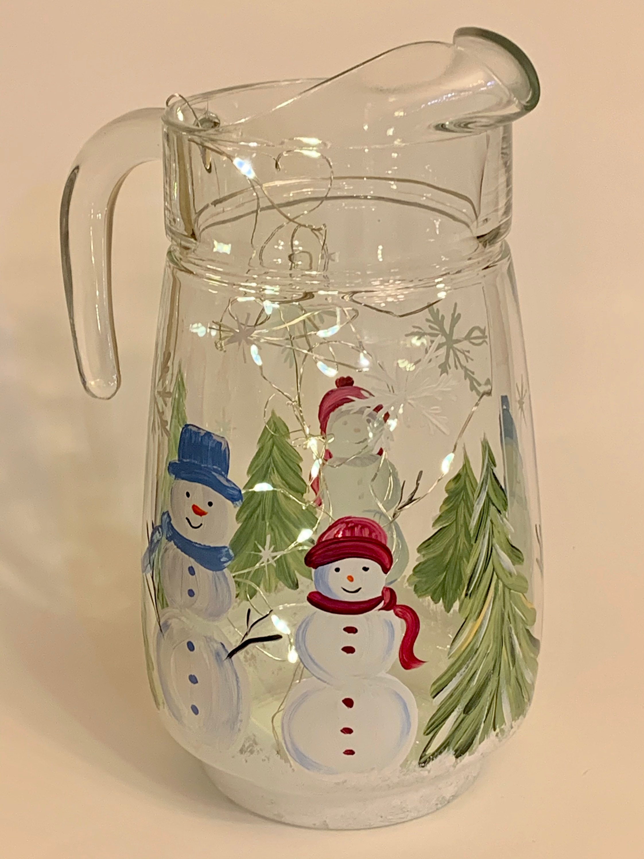 Painted glass pitcher winter snowman sangria pitcher - Etsy.de