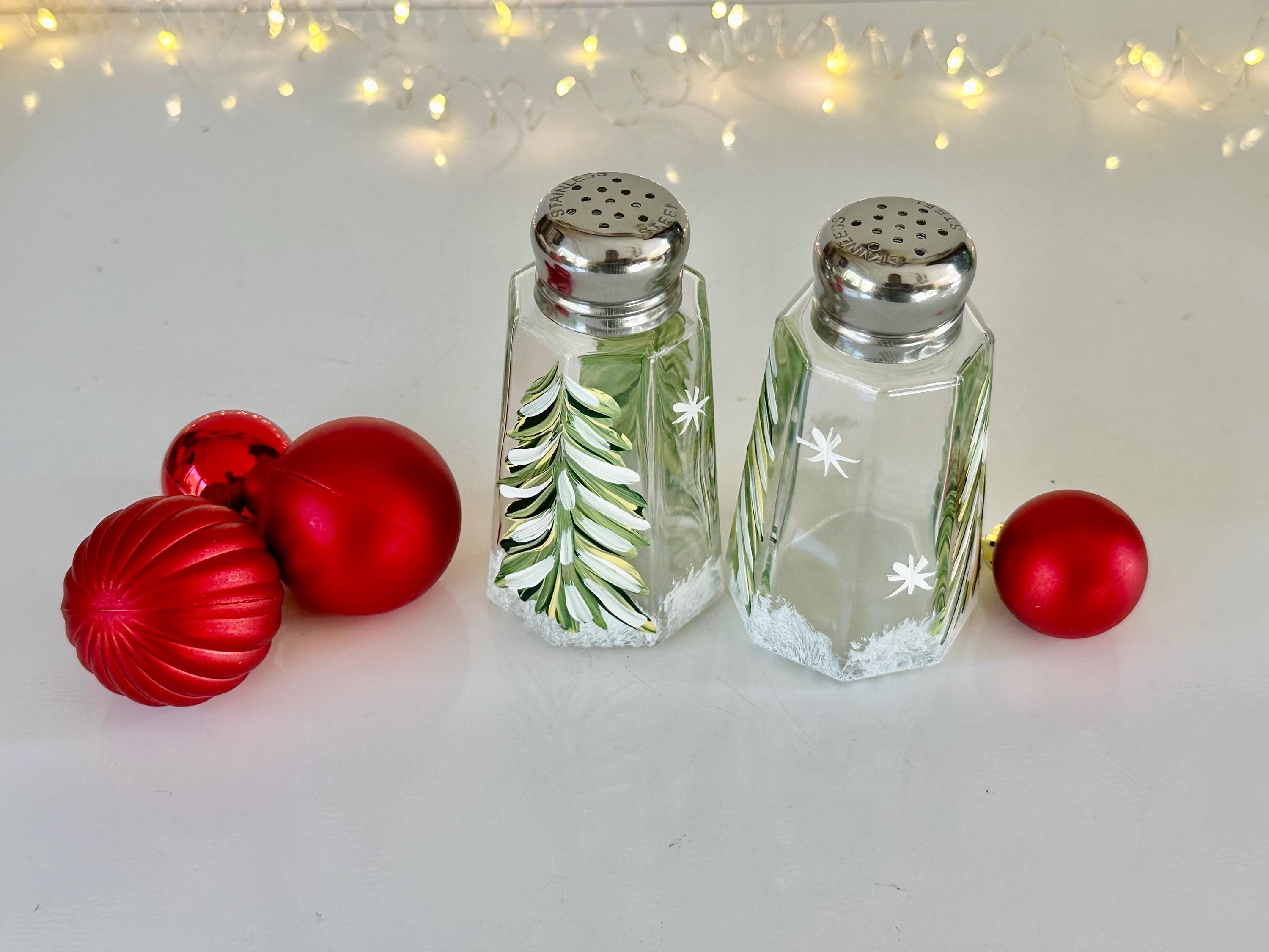 Salt and Pepper Glass Shakers Painted Winter Berry Trees, Christmas ...