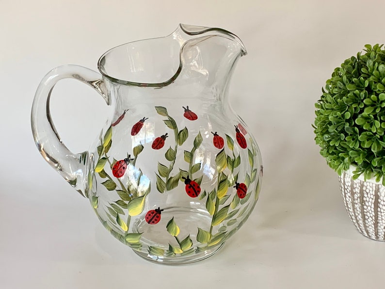 Ladybugs Pitcher Set Large Water Pitcher, Painted Wine Glasses ...