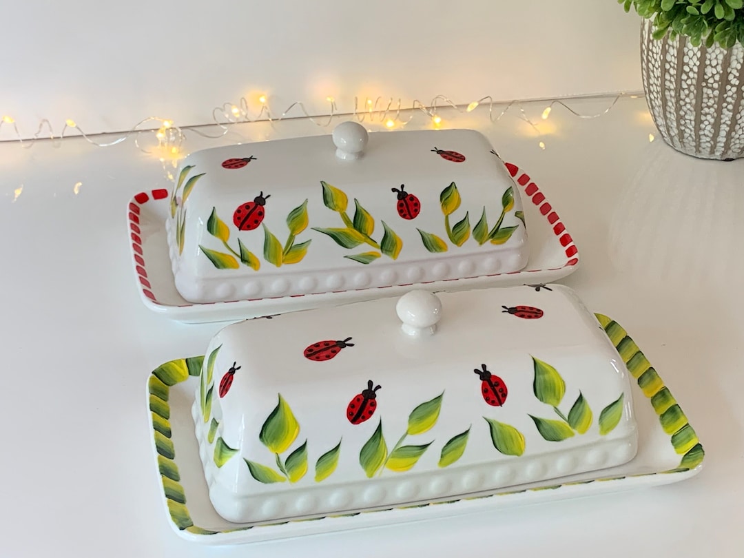 Painted Ceramic Butter Dish Cute Ladybugs, Ladybug Lover Housewarming ...