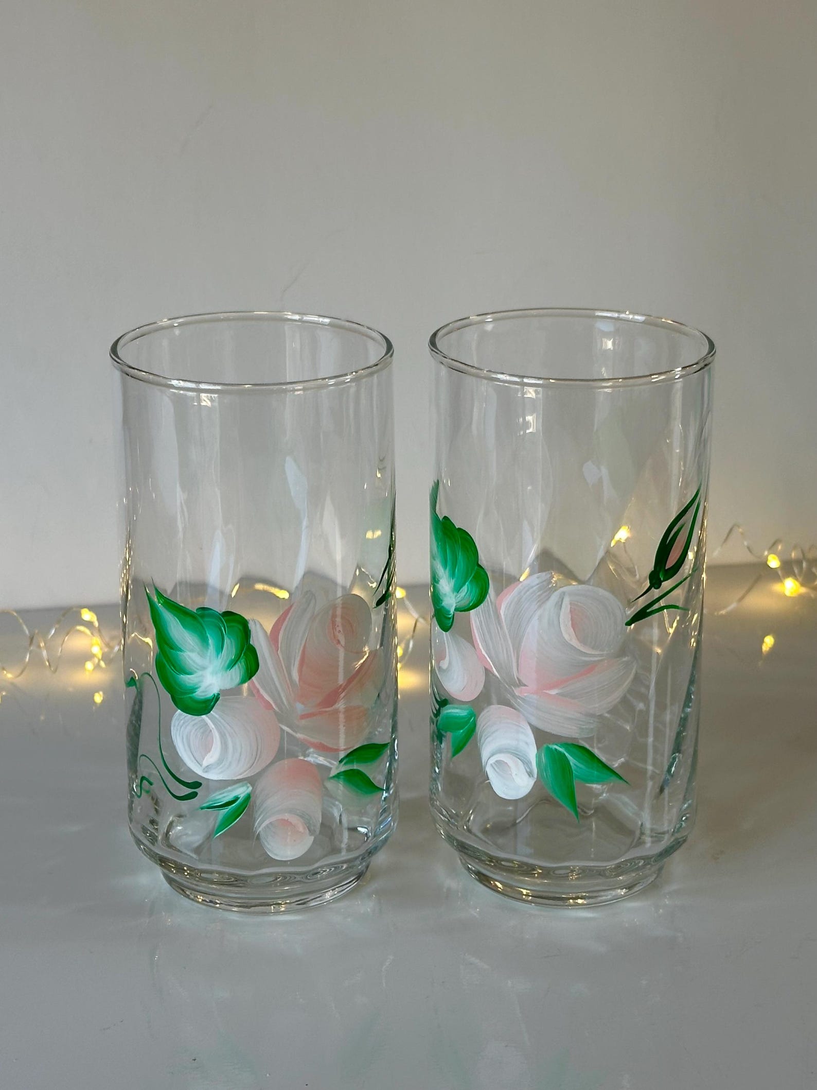 Painted Peach Roses Water or Juice Glass Set for Her Wedding, Floral ...