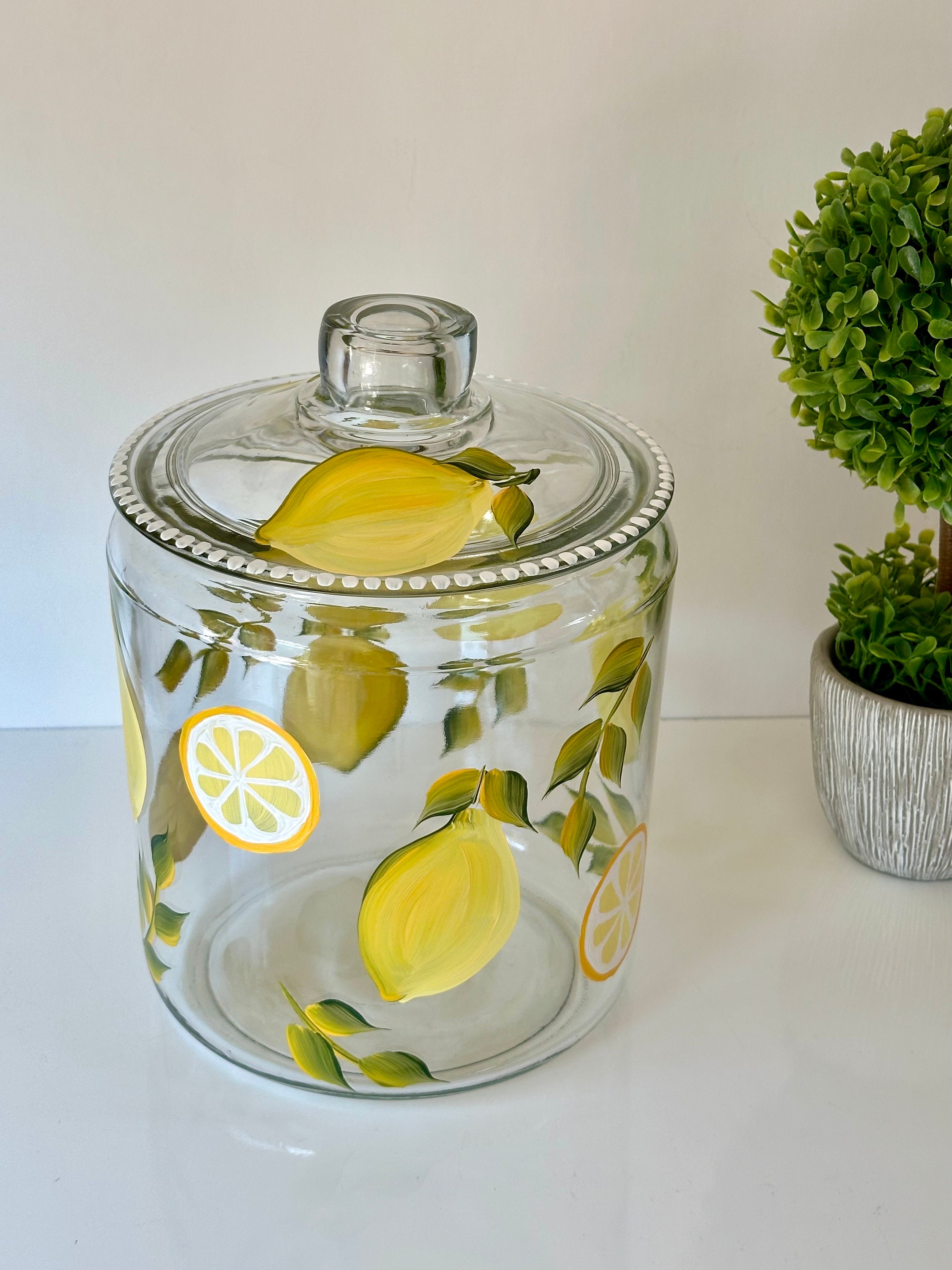 Painted Gallon Cookie Jar Lemons, Lemon Themed Candle Holder Kitchen ...