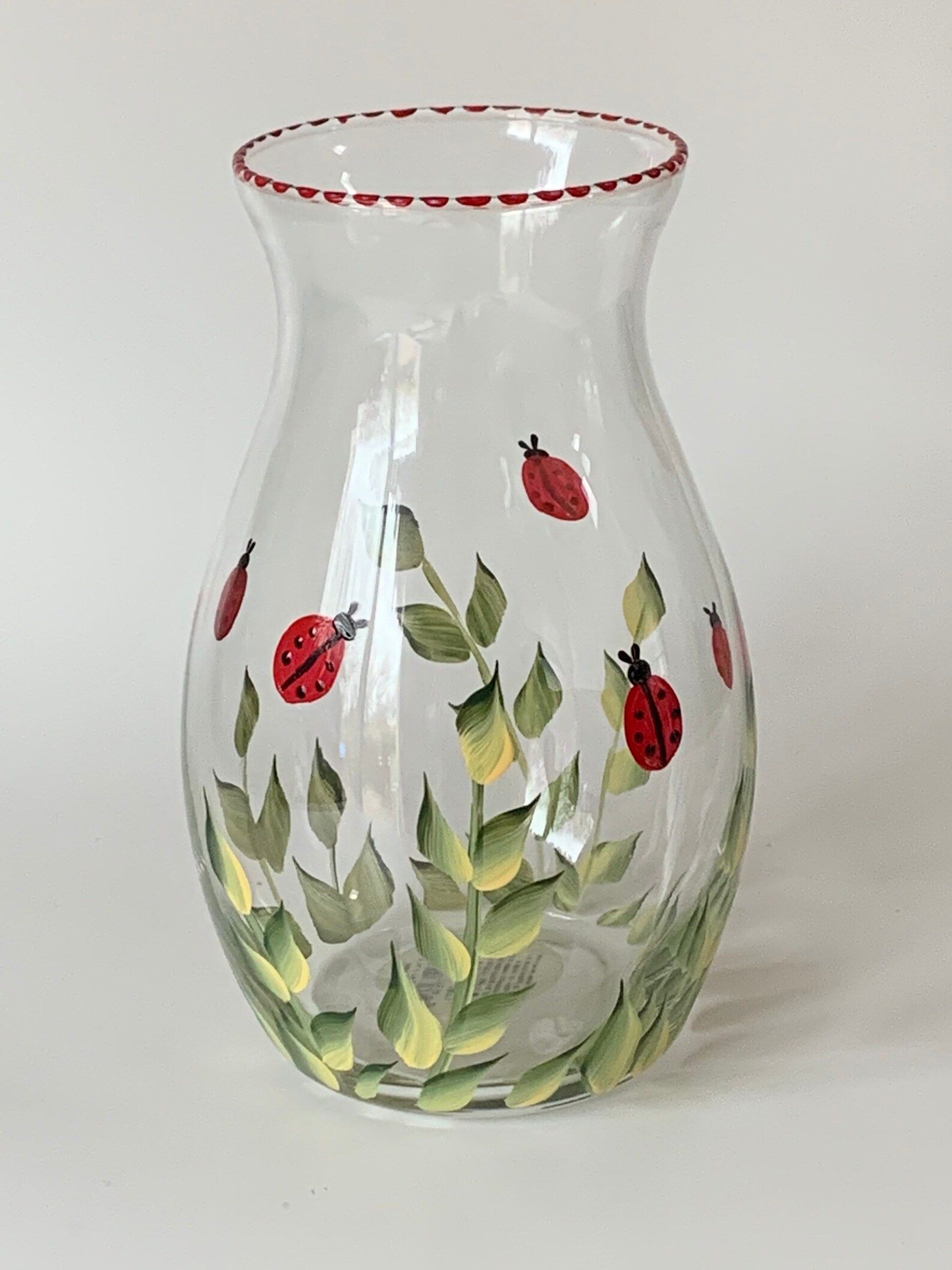 Painted Glass Vase Cute Ladybugs, Flower Vase, Housewarming Gift ...