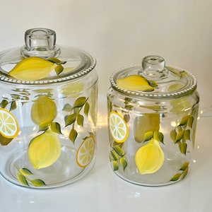 Painted Gallon Cookie Jar Lemons, Lemon Themed Candle Holder Kitchen ...