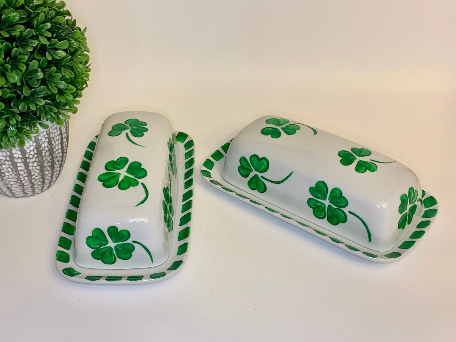 Hand Painted Ceramic Butter Dish Shamrock Butter Dish With | Etsy