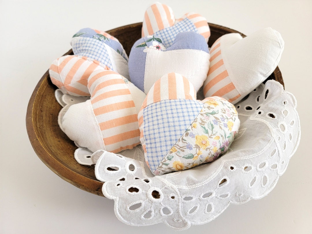 Set/6 Fabric Heart Bowl Fillers Made From an Old Patchwork Quilt ...