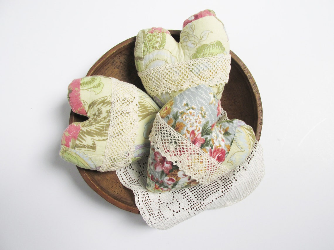 Set of 3 Stuffed Heart Bowl Fillers Made From an Old Patchwork | Etsy